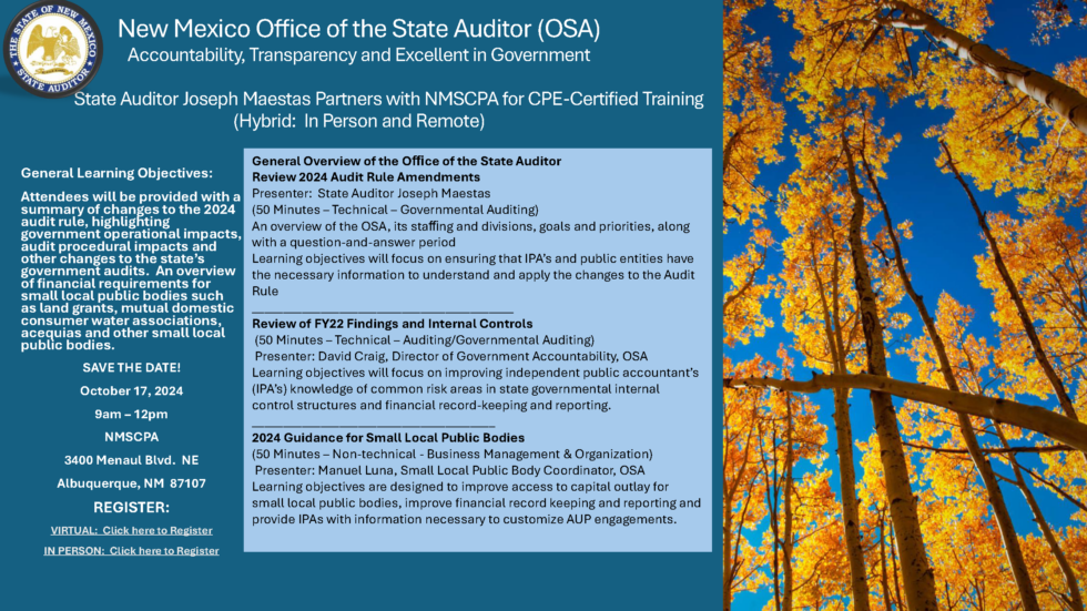 Audit Rule Training and Updates - NM Office of the State Auditor